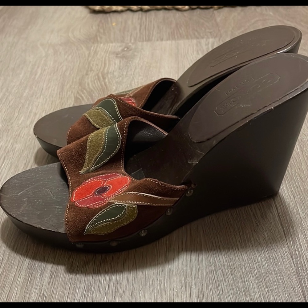 Vintage Coach Wooden And Suede Wedges - Gem